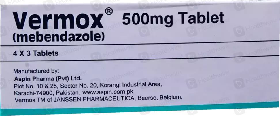 Vermox (500mg) 12 Tablets Price in Pakistan - Uses, Dosage, Side Effects