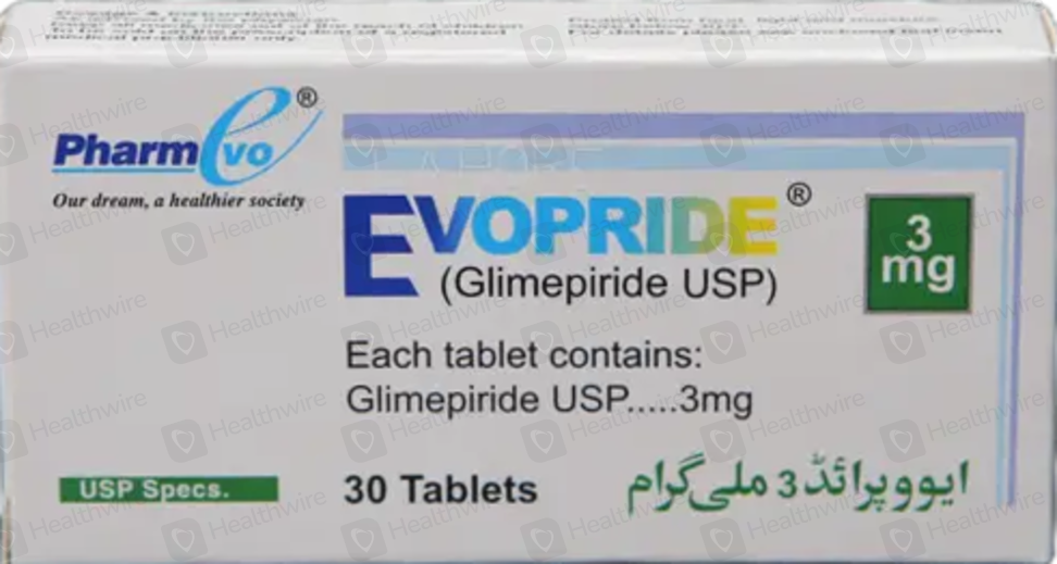 Evopride (3mg) 30 Tablets Price in Pakistan - Uses, Dosage, Side Effects