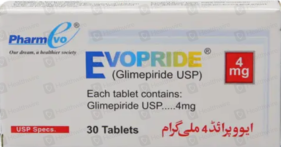 Evopride (4 Mg) 30 Tablets Price in Pakistan - Uses, Dosage, Side Effects
