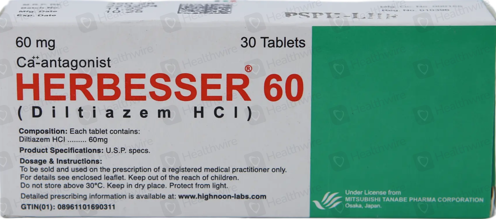 Herbesser (60mg) 30 Tablets Price in Pakistan - Uses, Dosage, Side Effects